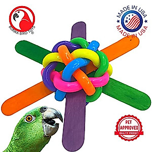 Bonka Bird Toys 3387 Big Stick Ball Foot Talon Foraging Medium Large Bird Toy Wood Ball Beak Claw Amazons Macaws Cockatoos African Greys and Similar Sized Birds