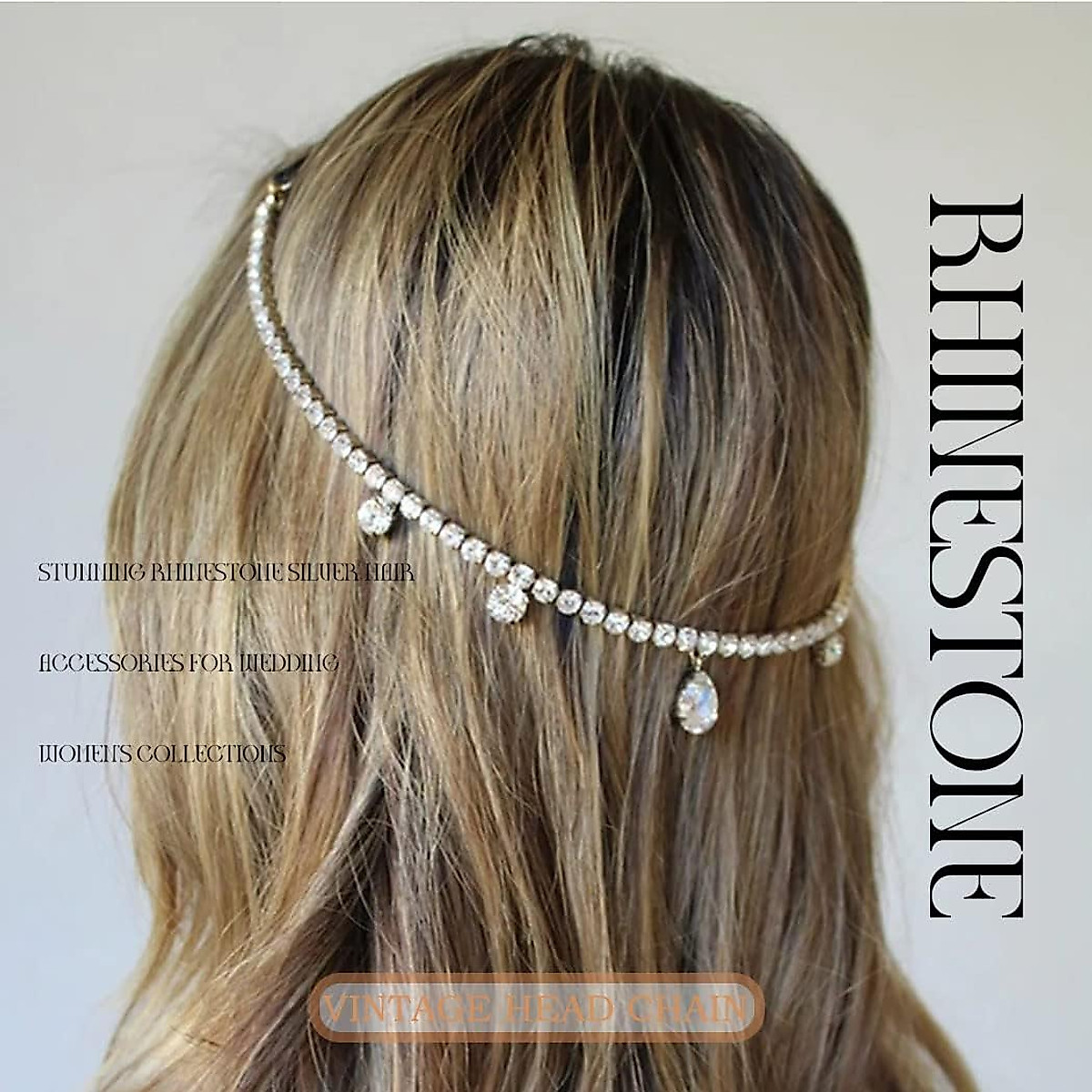 Fdesigner Wedding Head Chain Rhinestone Vintage Bride Headpieces Tassel Boho Hair Jewelry Bridal Headband Women Hair Accessories for Party Festival (Silver-Boho)