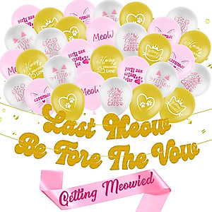 KARAQY Cat Themed Bachelorette Party Decorations, Last Meow Before the Vow Banner Getting Meowied Sash Cat Latex Balloons for Bridal Shower, Bachelorette, Engagement, Cat Hen Party Supplies