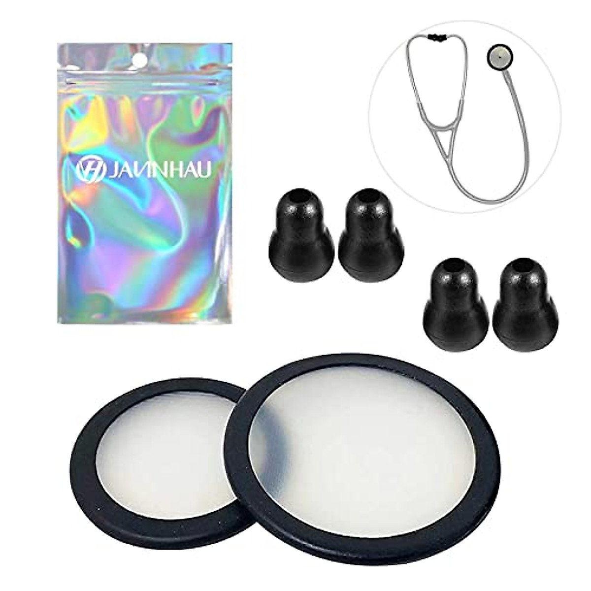 Replacement Accessories Kit Fits Classic 3 Cardiology 3 & Cardiology 4 Stethoscope for Littman Stethoscope Replacement Parts & Stethoscope Bell Cover Diaphragm and Eartips Earbud Replacement Parts. (black)