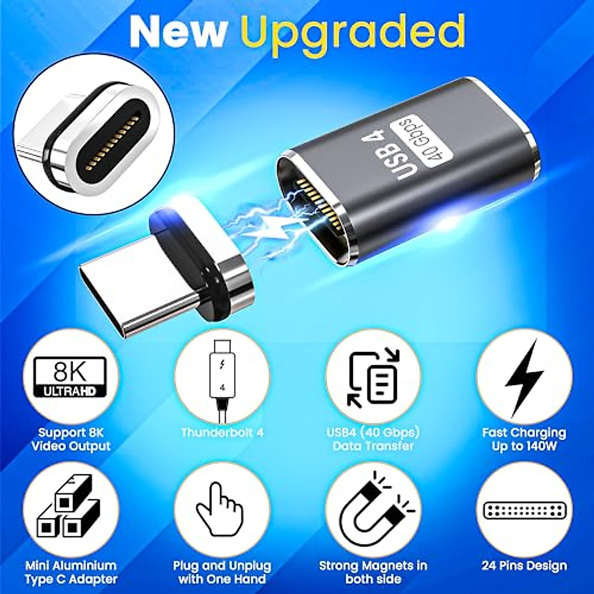 Cellularize Right Angle USB C Adapter (2 Pack 1+1) USB C 90 Degree Adapter Up Down 40Gbps PD 240W Low Profile Type-C Male to Female Thunderbolt QC & Data Transfer for USB-C Devices