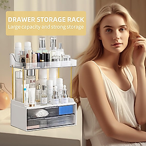 CISIREE Bathroom Countertop Organizer, 2 Tier 2 Drawer Large Skincare Organizers,Luxury Makeup Organizer Countertop,Exquisite Bathroom Vanity Organizer,Clear