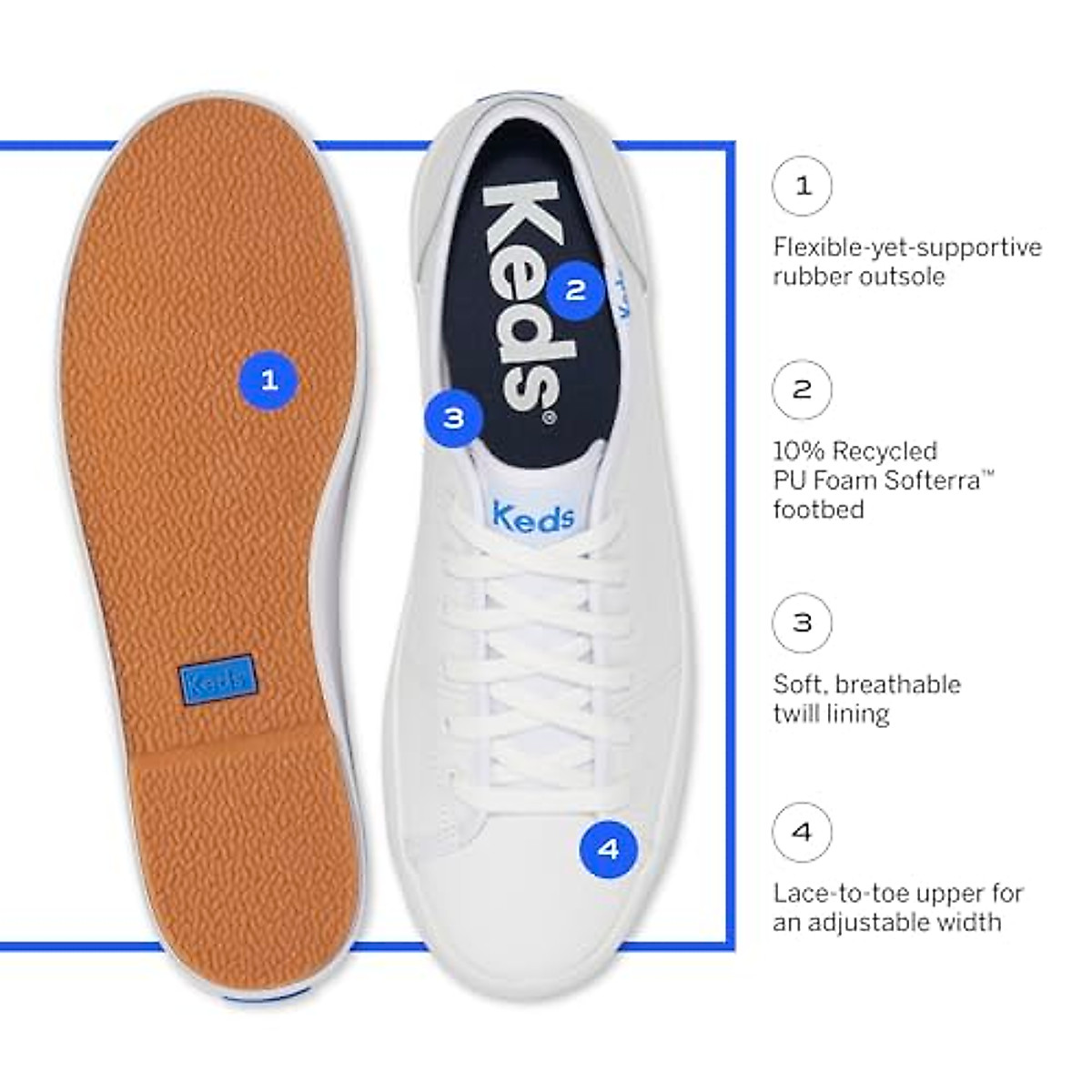 Keds Kickstart Lace Up, Sneaker Womens, Natural/Silver Canvas, 7.5 Medium