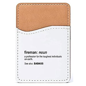 DistinctInk Adhesive Phone Wallet / Card Holder – Universal Vegan Leather Credit Card ID Adhesive Sleeve, Travel Light with Essential Items - Fireman Definition Profession for Toughest
