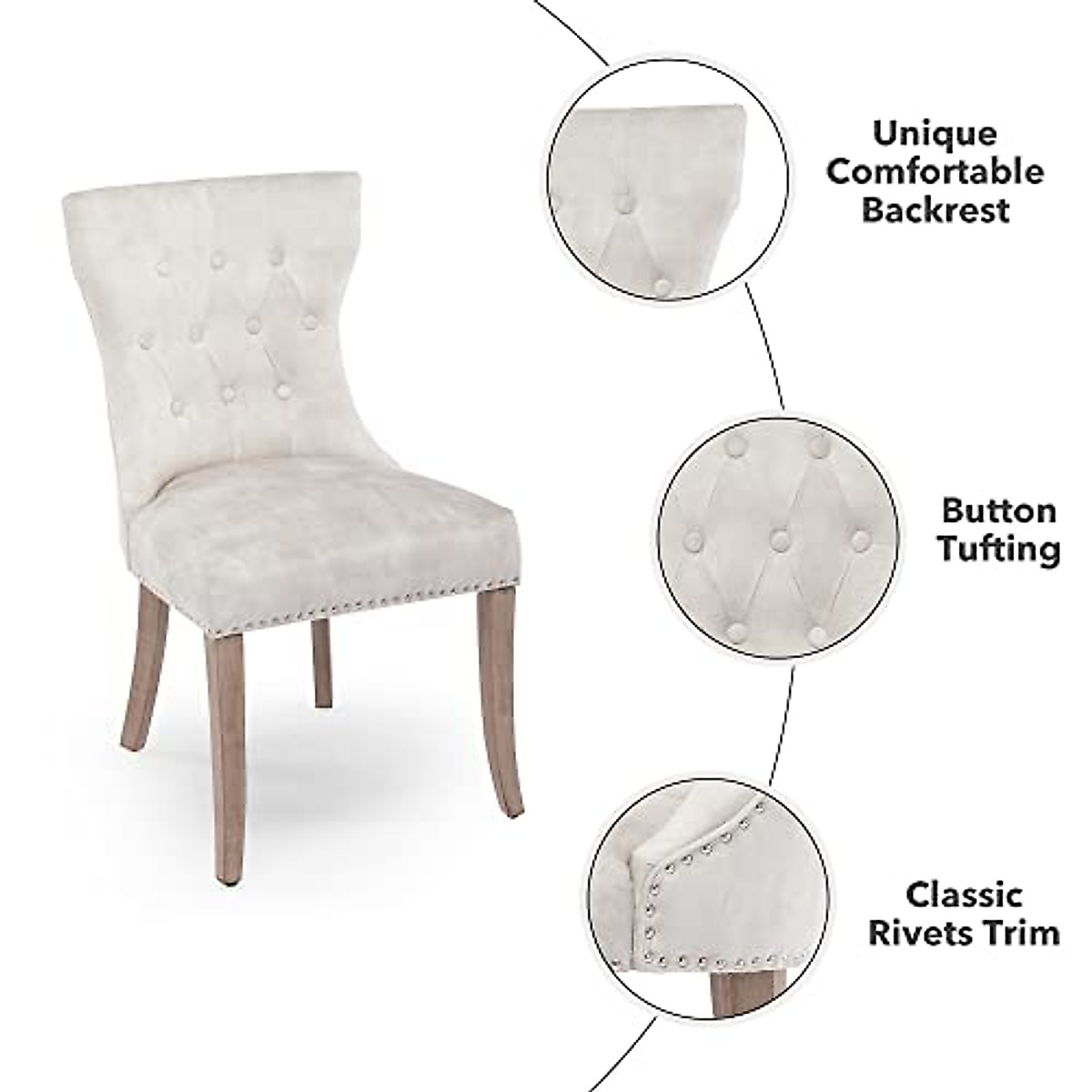 LOULENS Dining Chairs, Upholstered Modern Elegant Tufted Dining Room Chairs with Solid Wood Legs for Kitchen, Dining Living Room (Velvet, Beige)