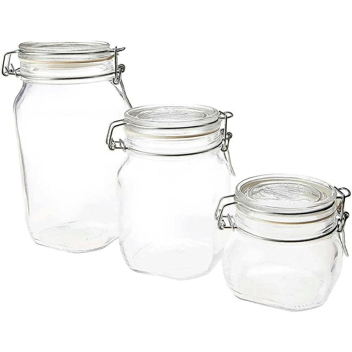 Bormioli Rocco Bormioli 149740-SE5 Set of 3 Airtight Jars 1 x 0.5 L 1 x 1.5 L Transparent Multi-Coloured, Glass
