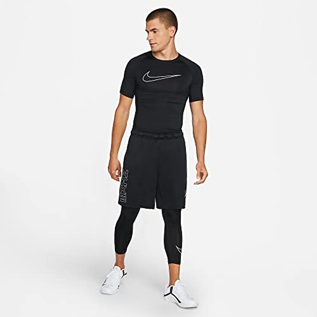 Nike Pro Dri-FIT Men's Tight Fit Short-Sleeve Top (as1, Alpha, l, Regular, Regular, Black/White)