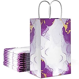 10 PK Designer Gift Bags with Handles - Assorted Sizes and Colors - Cute Luxury Gift Bags - Wedding Welcome Bags, Bridal or Bridesmaid Gift, Birthday Gift Bags for Women, Bachelorette Party Favor (Medium, Purple)
