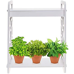 Mindful Design LED Indoor Herb Garden with Timer - at Home Mini Planter Kit for Herbs, Succulents, and Vegetables w/Hexagon Cutout (White)