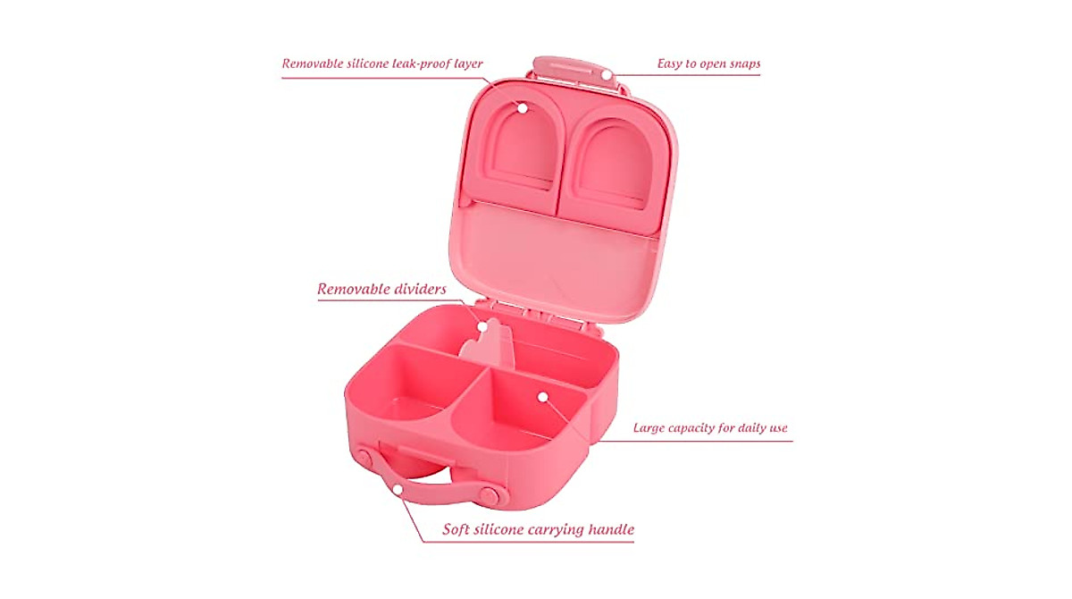 Pink Portable Bento Box for Kids - Leak-Proof Lunch Containers