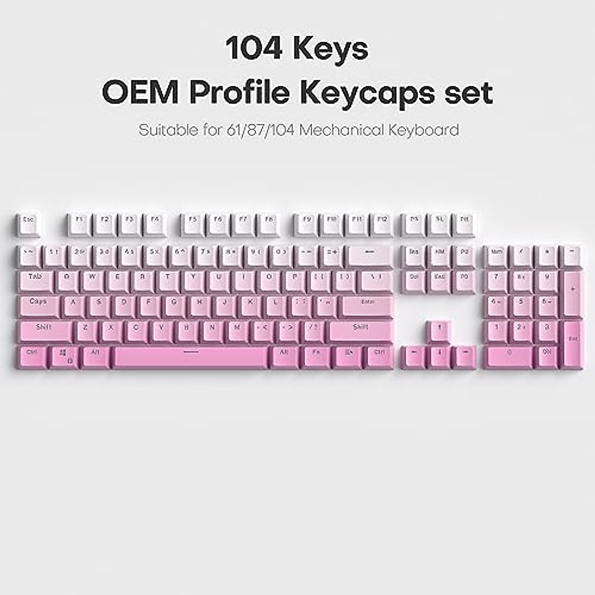 Ussixchare Gradient Keycaps, PBT Double Shot 104 Keys Keycaps, OEM Profile Custom Keycaps Set for 61/87/104 Cherry Gateron MX Switches Mechanical Keyboard(Lover Pink)