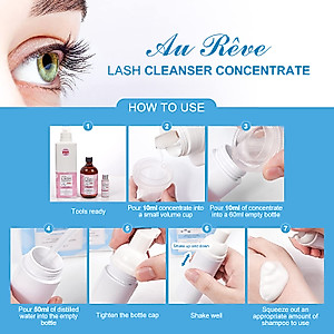 AuReve Lash Shampoo Concentrate 30ml Lash Cleanser Concentrate Add Hyaluronic Acid Oil-Free Lash Extension Shampoo Perfect for Salon，Unscented