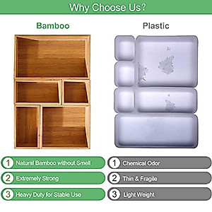 FILWH 5 Piece Bamboo Drawer Organizer Set, Luxury Wooden Desk Storage Box Kit, Multi-use Junk Drawer Organizer for Office, Kitchen, Bedroom, Children Room, Craft, Sewing