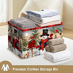 Styubn Christmas Decorative Storage Bins with Handles, Christmas Snowman Baskets Foldable Cloth Organizer Storage Boxes for Home Office 14 x 10 x 8