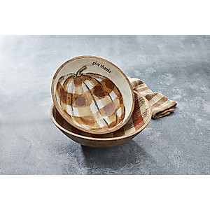 Mud Pie Nessted Check Pumpkin Bowl Set, Orange, small 4" x 12" dia | large 4" x 14" dia