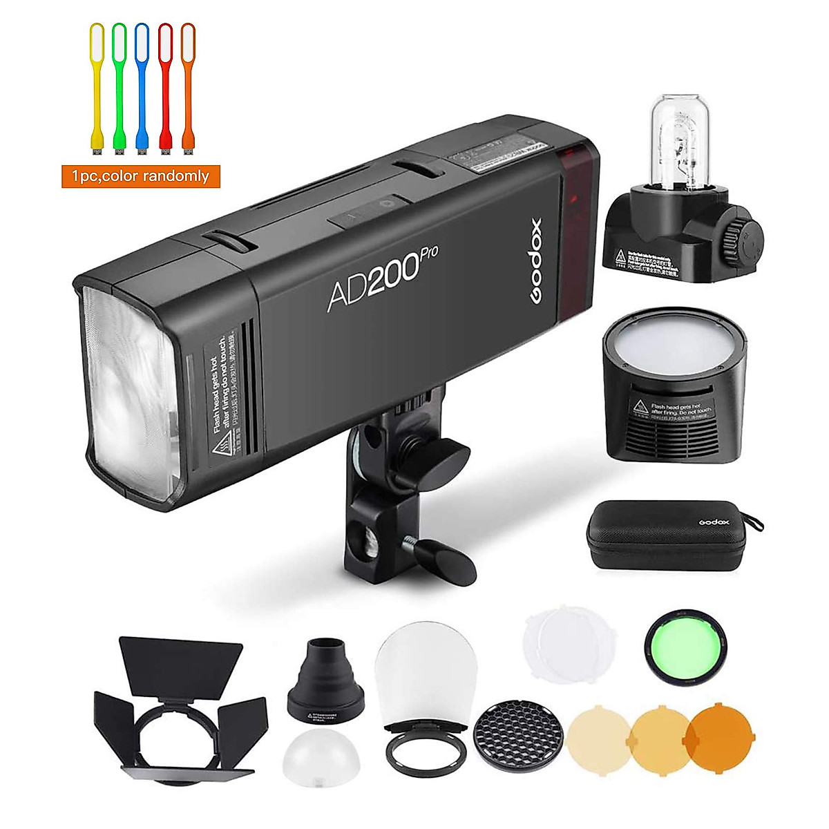 Godox AD200Pro AD200 PRO Pocket Strobe Flash, 200Ws TTL HSS 1/8000s 2.4G Studio Monolight, Lithium Battery Outdoor Speedlite with Godox H200R Ring Flash Head and Godox AK-R1 Round Head Accessories Kit