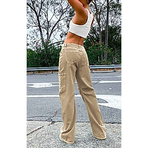 Dokotoo Lounge Women's Pants 2023 Palazzo Dress Pants for Women High Waisted with Pockets Jogger Stretchy Y2K Cargo Pants Khaki