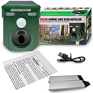 Newest Fall and Winter 2024/5 Solar Animal Repellent Motion Activated with Flashing LED Lights, USB Cable and Alarm - Raccoon Repellent Deer Dog Birds Fox Rats Cat Animal Repeller Ultrasonic Outdoor