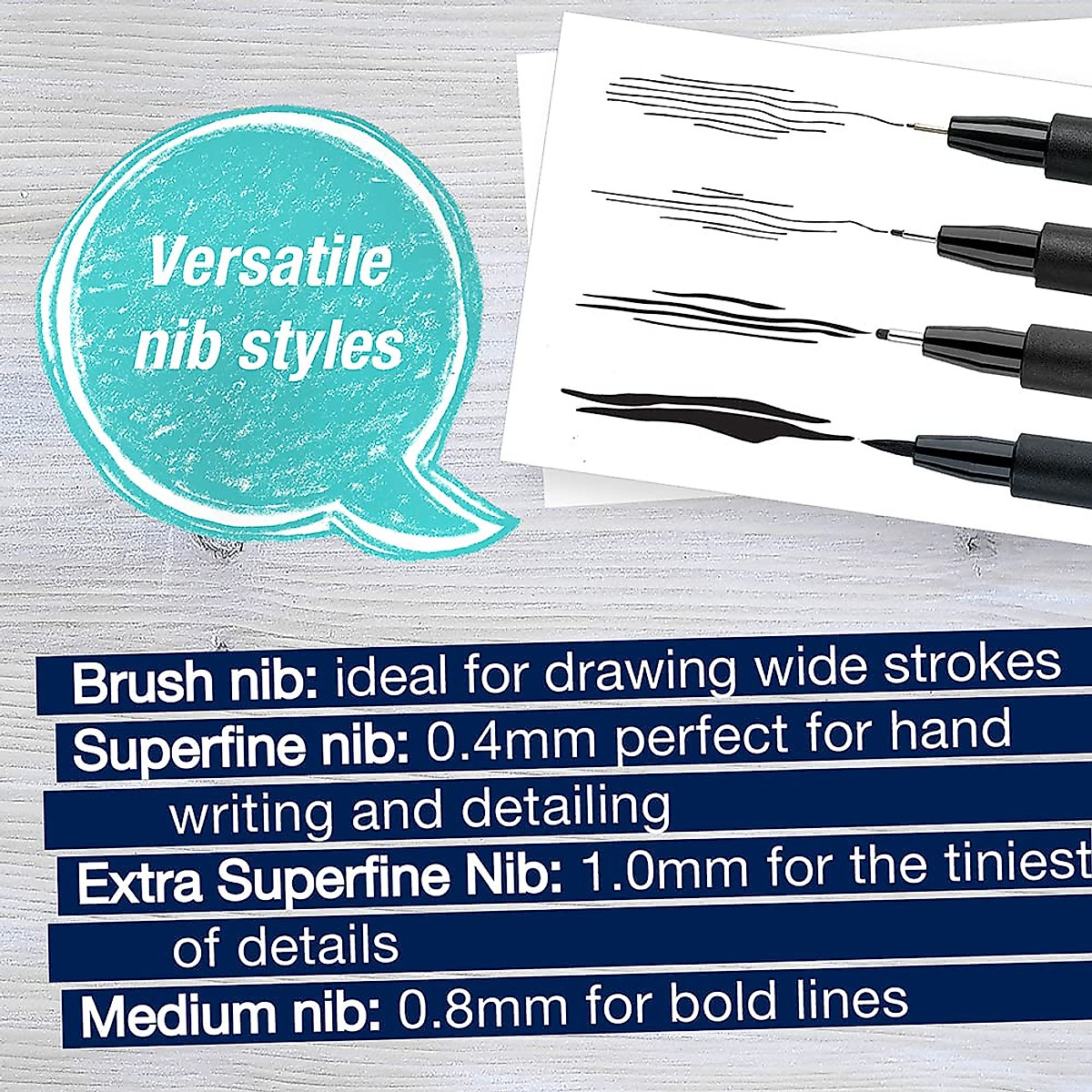 Faber-Castell Pitt Artist Pens Essential Set - 4 Black Markers, Variety of Nibs