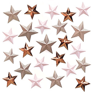 Tenshun 24pcs Reusable Paper Star Wall Decor, Rose Gold, Metallic, Baby Pink for Nursery, Bedroom Decor