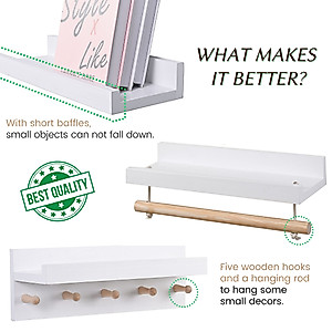 COMAX Kids Floating Book Shelves for Wall Nursery, Hanging Book Shelf Wall Mount Bookshelf Organizer for Kids Room Toddler Baby Bedroom, Small White Floating Shelves Kids Bookshelf Reading Nook