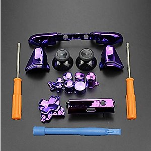 Full Set Bumper Trigger Buttons Guide Dpad RT LT RB LB ABXY ON Off Button Kit for Xbox One Slim Xbox One S Controller Replacement + T8 T6 Screwdrivers Set (Chrome Purple)