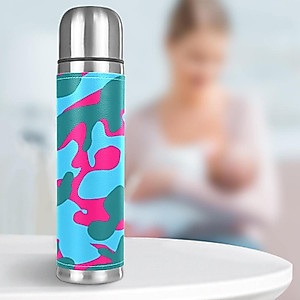 Stainless Steel Leather Vacuum Insulated Mug Crazy Colors Thermos Water Bottle for Hot and Cold Drinks Kids Adults 16 Oz