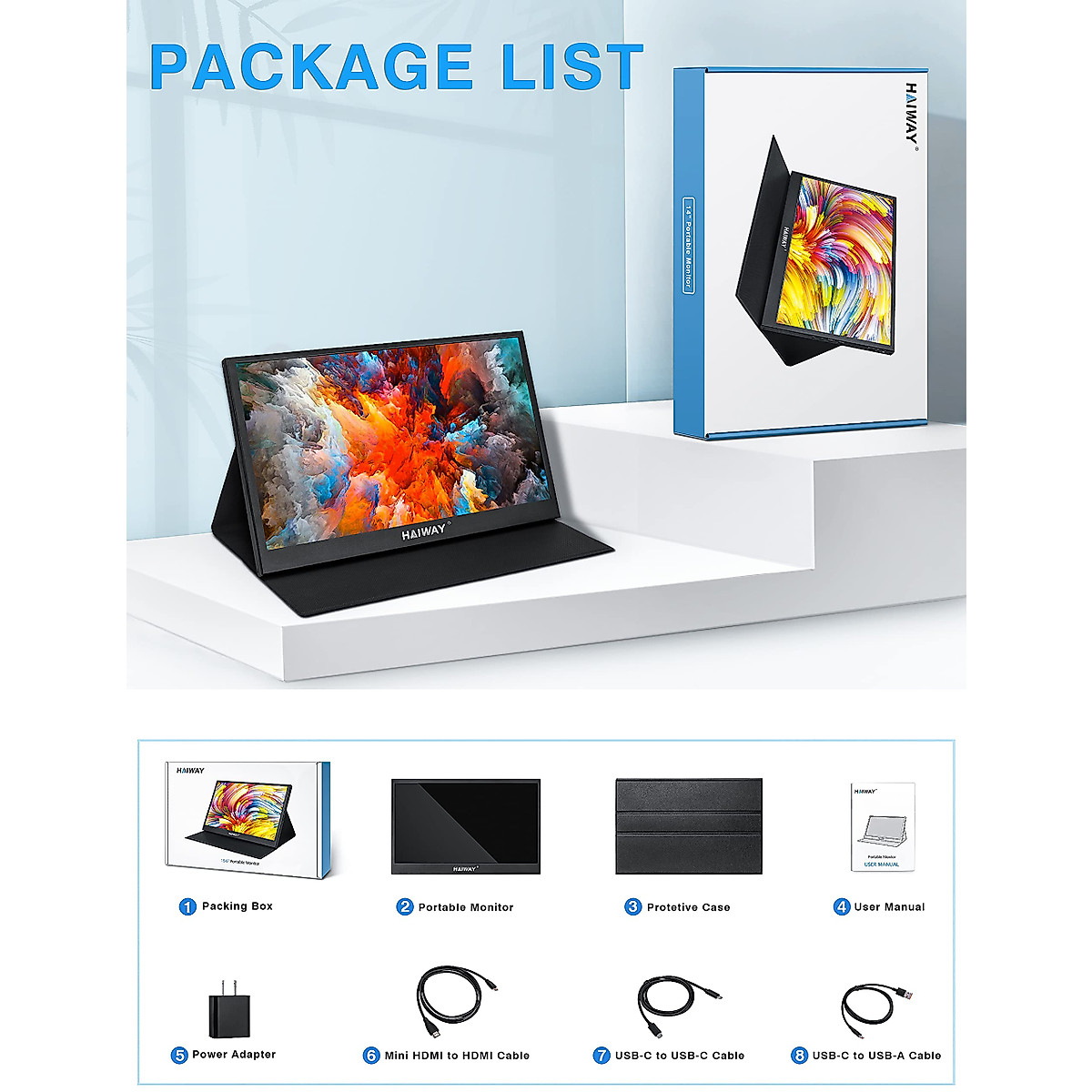 Haiway Portable Monitor, Laptop Monitor 14 inch 1366x768 RES, Ultra Slim Second External Monitor USB C HDMI Gaming Travel Monitor for Laptop Desktop Mac Phone PS4 Xbox Switch with Protective Cover