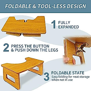 Toilet Stool for Adults, 7" Foldable Bathroom Toilet Poop Stool with Non-Slip Mat for Adults, Children, Original Simple Design Halloween Decorations Healthy Portable Adult Bathroom Toilet Stool, Wood