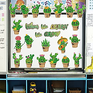 Whaline 45Pcs Cactus Cutouts Back to School Potted Succulent Classroom Decor Summer Green Cactus Cut-Outs When We Learn We Grow Bulletin Board Decor with 100Pcs Glue Points for School DIY Projects