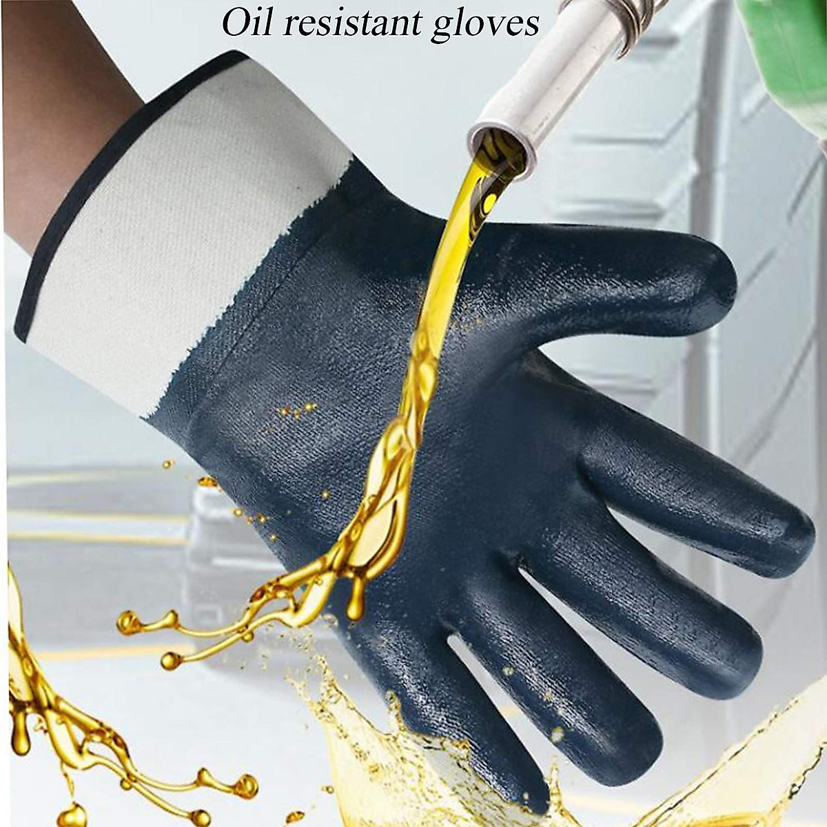 Tumjog 12 Pairs Oil Resistant Gloves, Nitrile Fubber Fully Coated Cotton Safety Work Gloves, Acid Alkali Resistant, for Men & Women Large