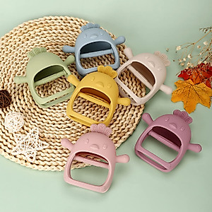 Socub Silicone Baby Teething Toy for Infants 3 Months+, BPA Free Never Drop Silicone Mitten Teether Toy for Soothing Sore Gums, Baby Chew Toys for Sucking Need (Beige