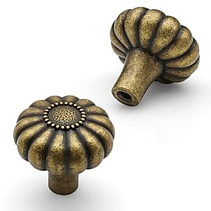 FURFITT 10 Pack Antique Brass Cabinet Knobs Vintage Drawer Pulls Retro Brass Solid Zinc Alloy Dresser Knobs Kitchen Cupboard Furniture Hardware