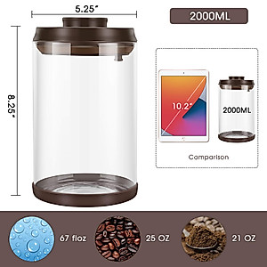Coffee canister,Airtight Storage Coffee Beans Container,Large Glass Jar with One Way Co2-Release Valve,Fresh food container for Beans,Ground coffee,Sugar,Flour,Cookie,Nuts