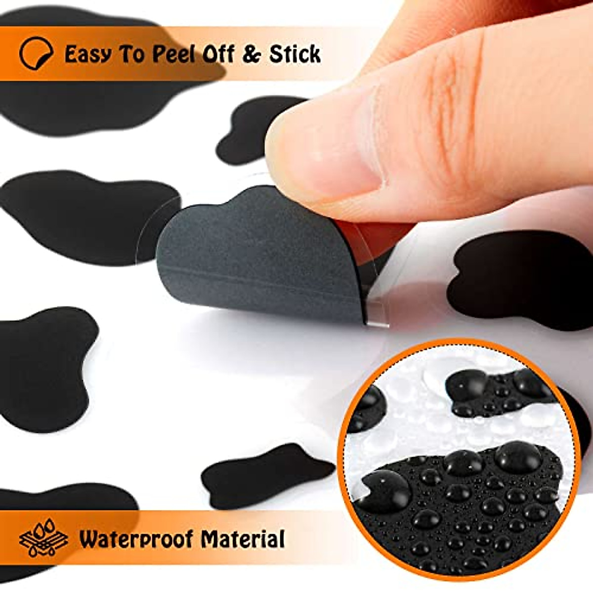 600Pcs Cow Print Stickers, Self-Adhesive Wall Decals Vinyl Print, Black Waterproof Animal Stickers for Cow Themed Bathroom, Nursery, Bedroom and Living Room Wall Decor