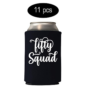 Veracco Fifty AF 50 Years Can Coolie Holder 50th Birthday Gift Fifty Squad and Fabulous Party Favors Decorations (Black/White, 12)