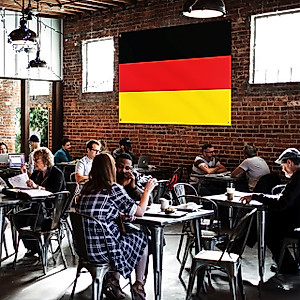 BannerBuzz Germany Flag Knitted Fabric 90 GSM - Lightweight, Bright & Vivid Colors, Brass Grommets Use for Indoor-Outdoor Purpose (9' W X 6' H)