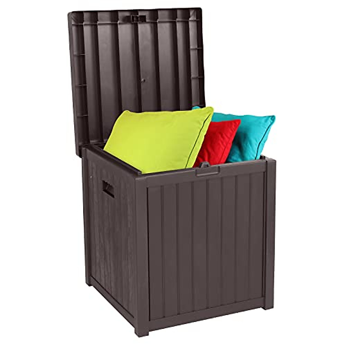 VINGLI 51 Gallon Medium Deck Box Organization, Resin Storage Box for Patio Furniture or Tools, Indoor & Outdoor Lockable Container Box for Garden, Pool, Yard, Porch and Balcony (brown)