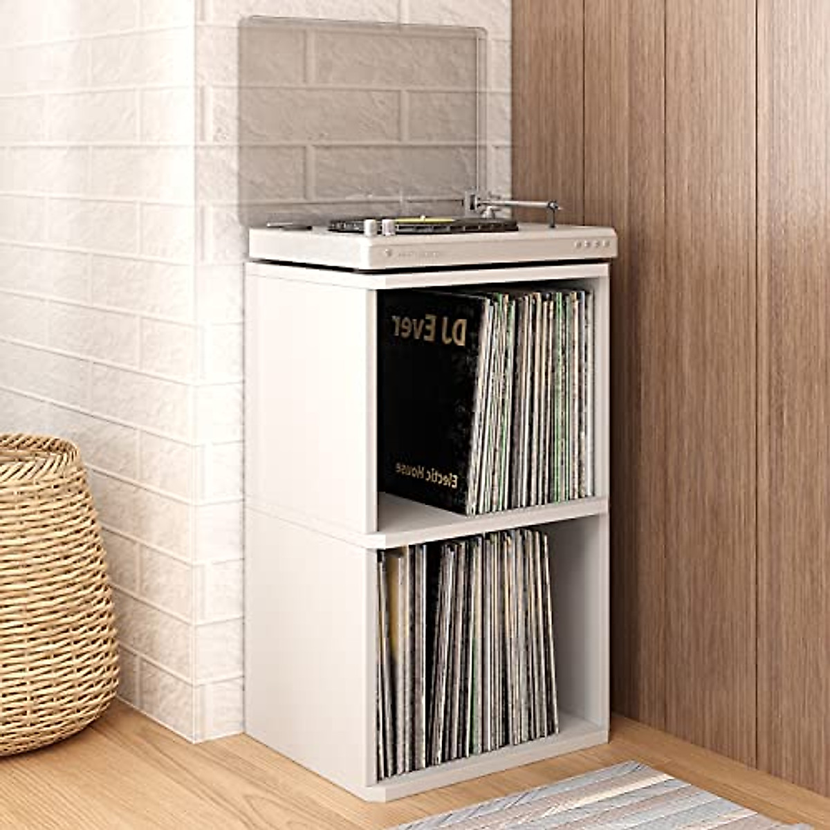 Way Basics Vinyl Record Storage - 2 Tier Book Shelf Turntable Stand (Fits 170 Albums)