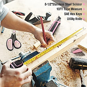 WORKPRO 52-Piece Pink Tools Set, Household Tool Kit with Storage Toolbox, Basic Tool Set for Home, Garage, Apartment, Dorm, New House, Back to School, and as a Gift - Pink Ribbon