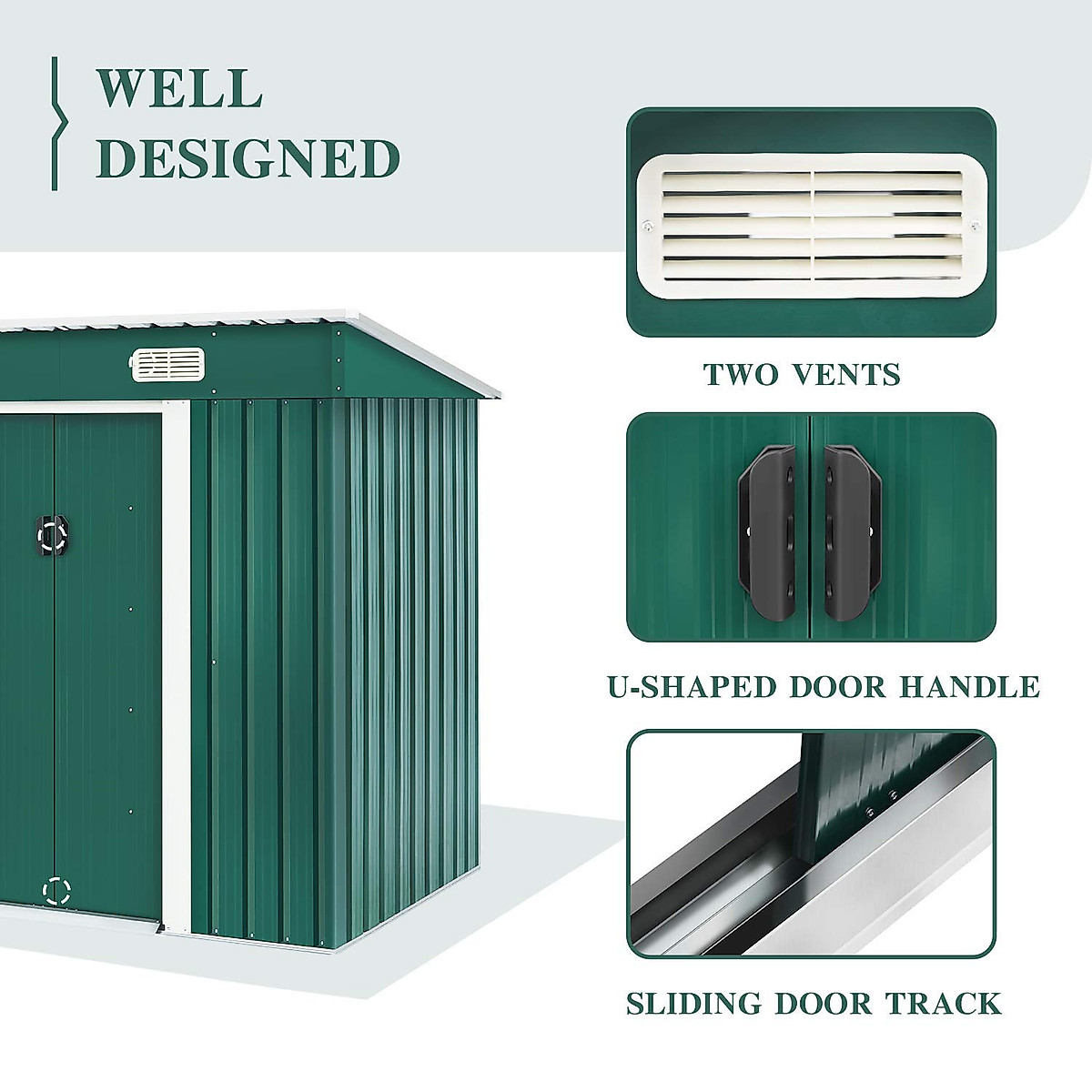 BonusAll Storage Shed Tool House 6x4 FT Outdoor Garden Steel Shed with Sliding Door(Green)