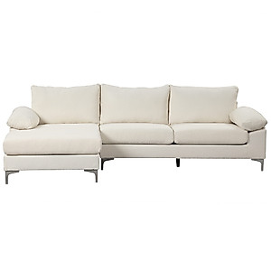 Casa Andrea Milano BOUCLÉ L-Shape Sectional Sofa, Luxury Couch with Extra Wide Chaise Lounge, Couch for Living Room Apartment Lounge, Cream Boucle