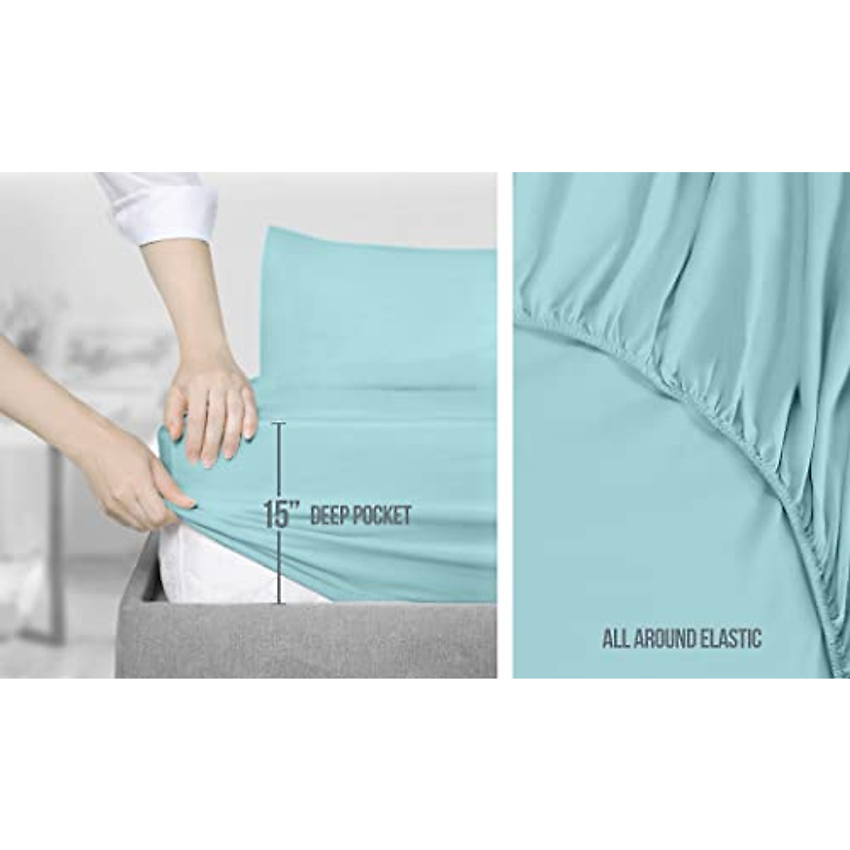 Utopia Bedding Full Sheet Set – Soft Microfiber 4 Piece Luxury Bed Sheets with Deep Pockets - Embroidered Pillow Cases - Side Storage Pocket Fitted Sheet - Flat Sheet (Spa Blue)