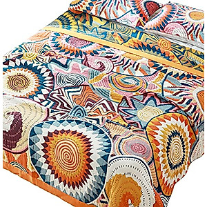 MEJU The Sun Round Bohemia Geometry Muslin All Season Blanket for Bed Sofa Couch, 100% Combed Cotton 4 Layer Soft Warm Quick Dry Throw Blanket Bed Coverlet Sheet (Round, Twin 59" X 78")