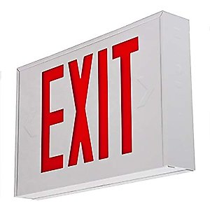 LFI Lights | Steel Red Exit Sign | White Housing | All LED | Hardwired with Battery Backup | Optional Double Face and Knock Out Arrows Included | UL Listed | EXST-R