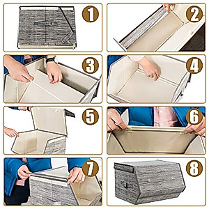 Giantex Storage Bins Set of 4 Stackable Cubes Fabric Baskets w/Lid, Side Handles, Magnetic Linen Container Boxes for Toys, Clothes, Files Foldable Closet Organize Bags 15”x14”x10” (Gray)