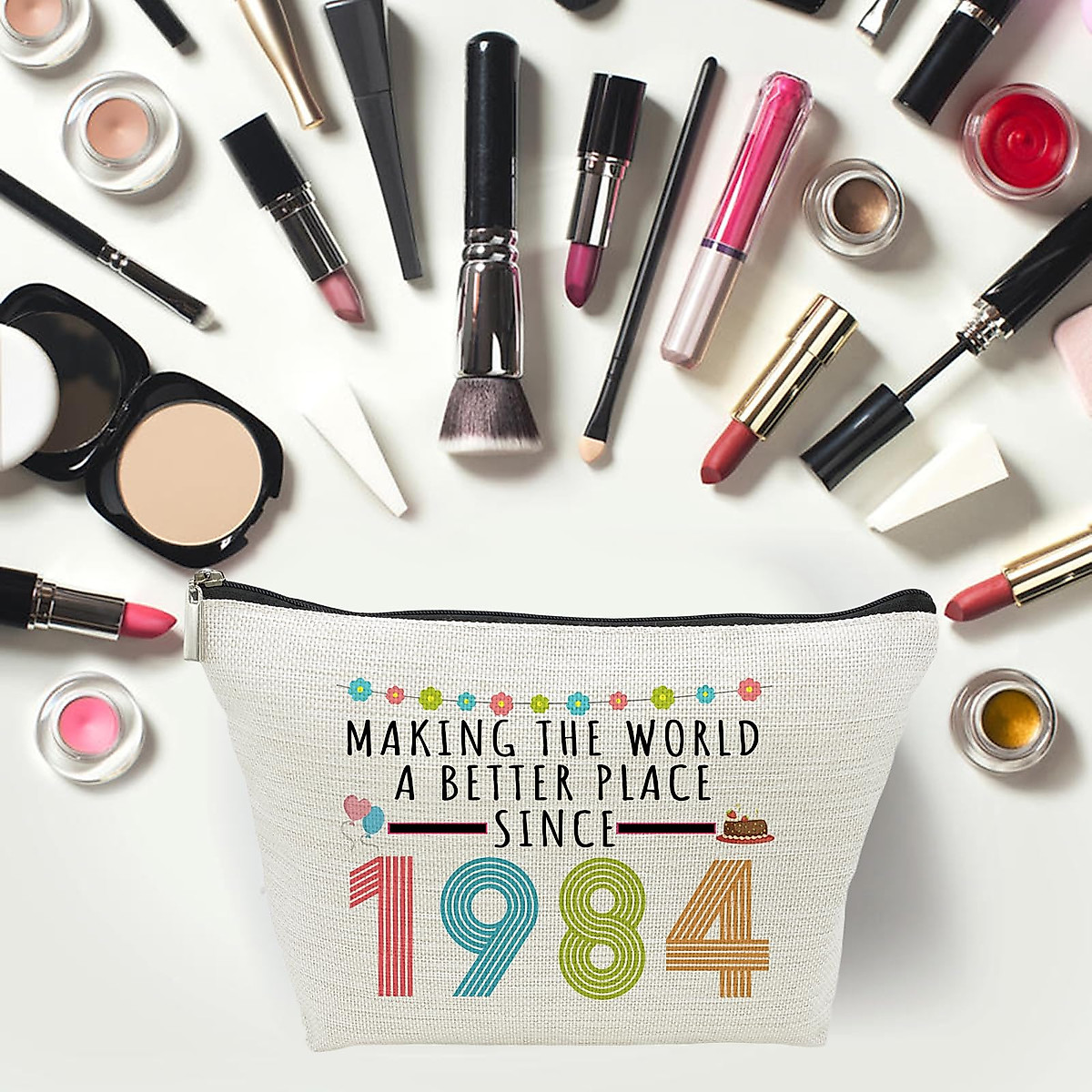 40th Birthday Gifts for Women, Funny 40 Year Old Gift Makeup Bag, 1984 40th Birthday Makeup Bags for Her, Mom, Aunt, Wife, Sister, Coworker, Friend, Making The World a Better Place Since 1984