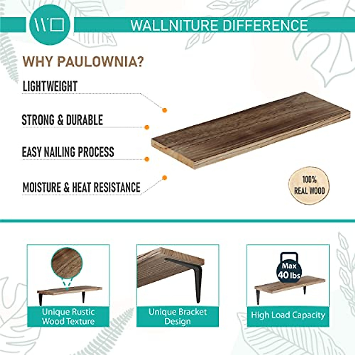 Wallniture Arras Floating Shelves for Wall, 17"x6" Wall Bookshelves & Storage Shelves Living Room Decor, Bedroom, Home Office Organization Burnt Finish Set of 6