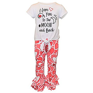 Unique Baby Girls Valentines Day Love You to the Moon 2pc Set (6, Moon)