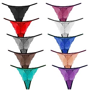 Umiehary 10 Pieces Colourful Low Rise Breathable Stretch G String T Back Thongs Size Medium